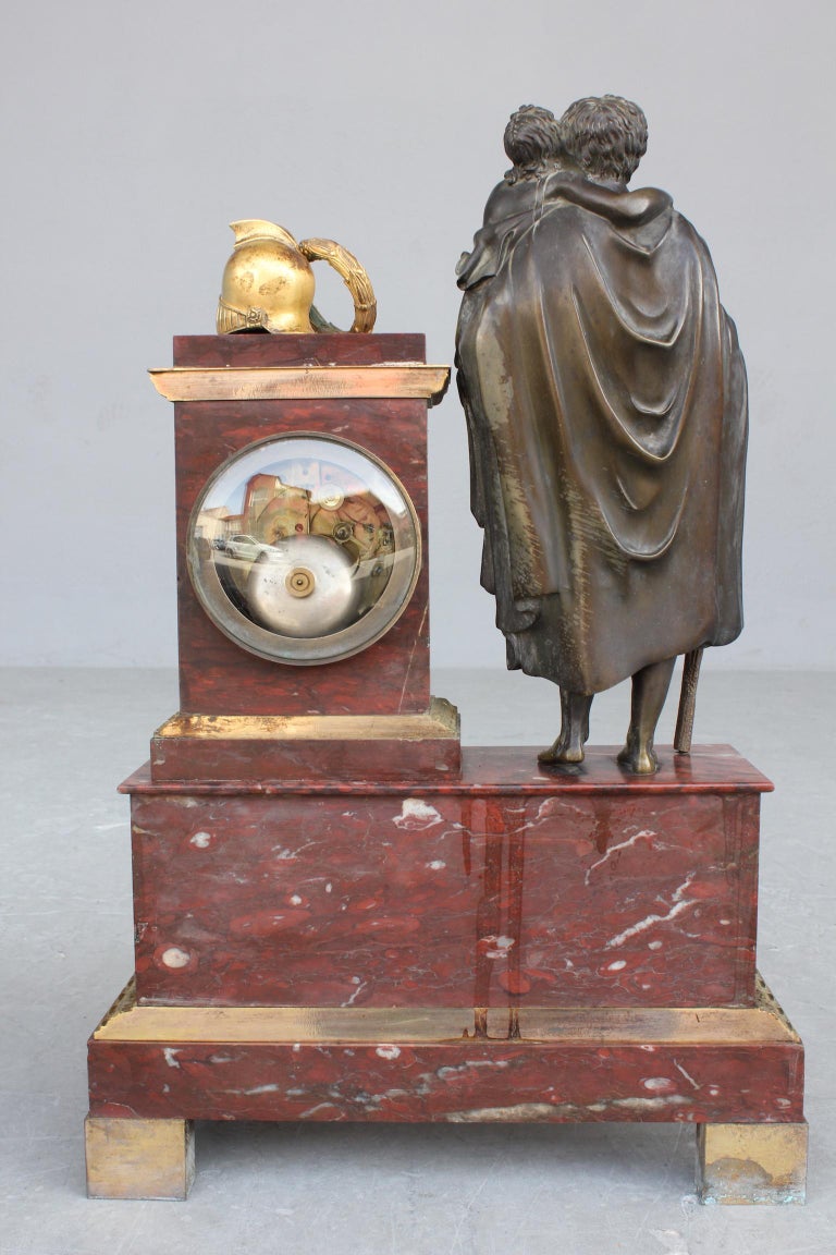 19th Century Griotte Marble Clock Representing a Roman Soldier For Sale ...