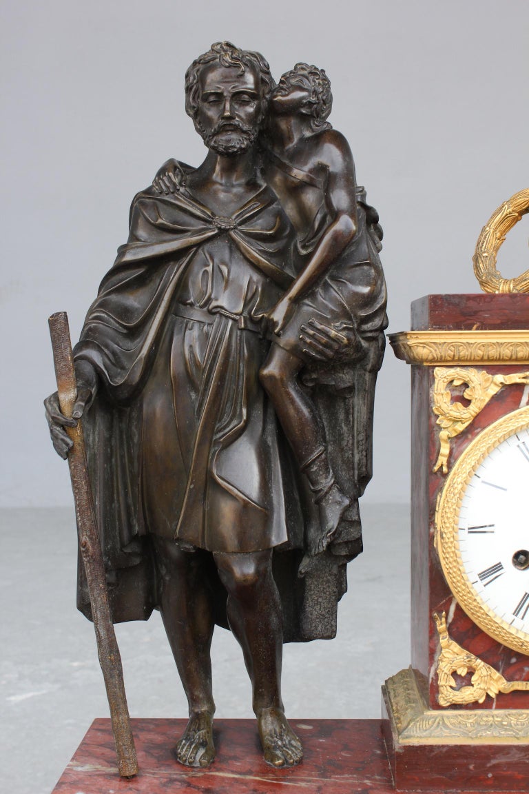 19th Century Griotte Marble Clock Representing a Roman Soldier For Sale ...