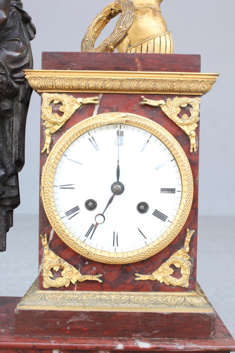 19th Century Griotte Marble Clock Representing a Roman Soldier For Sale ...