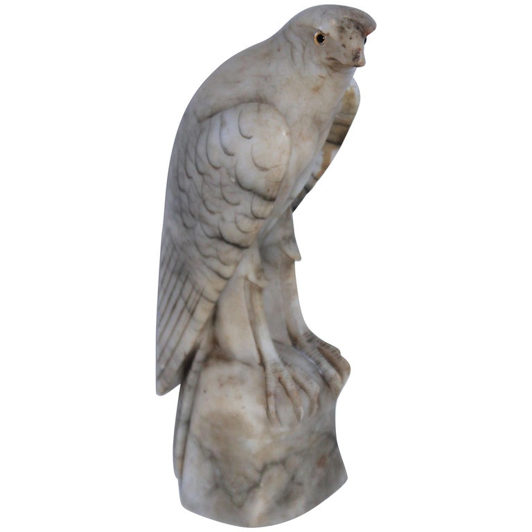 19th Century Hand Carved Alabaster Hawk with Glass Eyes For Sale at 1stDibs