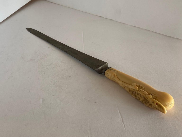 19th Century Hand-Carved Bone Alligator Handled Culinary Carving Set For Sale at 1stDibs