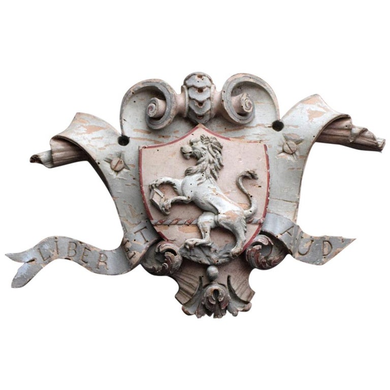 19th Century Hand Carved Pine Armorial Shield at 1stDibs