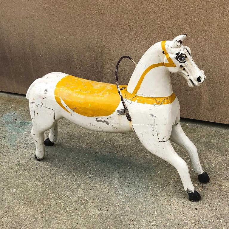 19th Century Hand Painted Carved Wood Carousel Horse For Sale at 1stDibs
