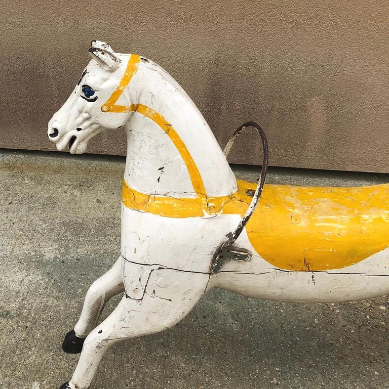 19th Century Hand Painted Carved Wood Carousel Horse For Sale at 1stDibs