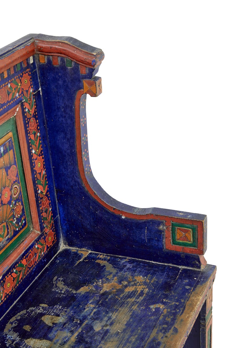 19th Century, Hand Painted Folk Art Corner Seat For Sale at 1stDibs