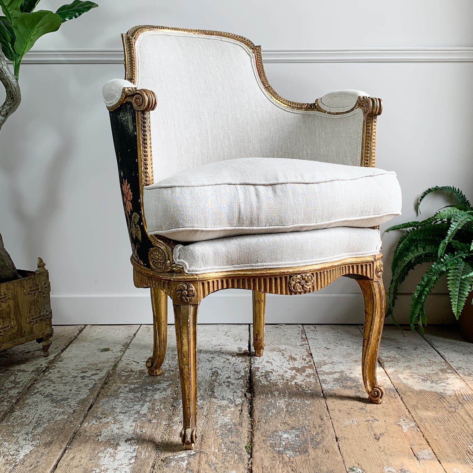 18th C Black and Gold Hand Painted French Chinoiserie Bergere Chair For ...