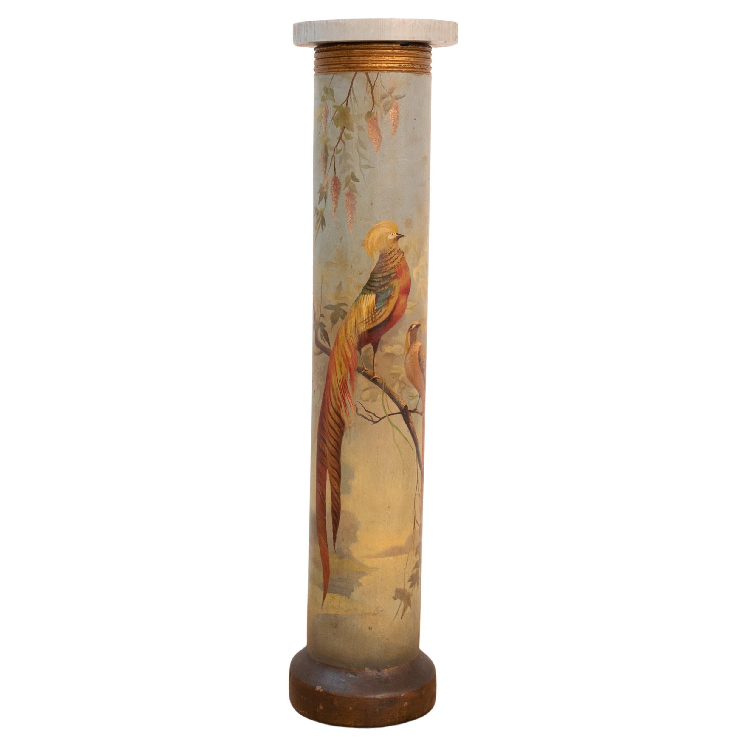 19th Century Hand Painted Terra Cotta Column/Pedestal Showing Peacocks and Flowers For Sale at ...