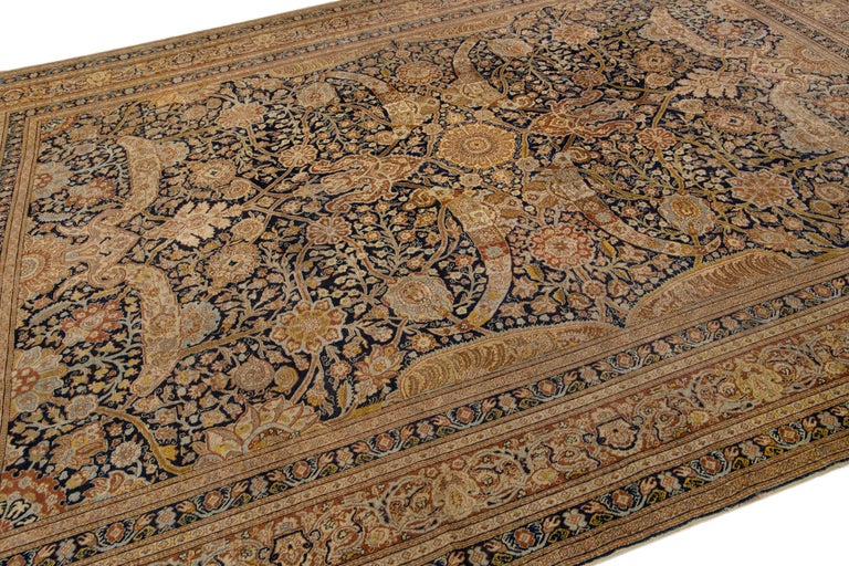 19th Century Handmade Antique Persian Tabriz Blue Wool Rug For Sale at ...