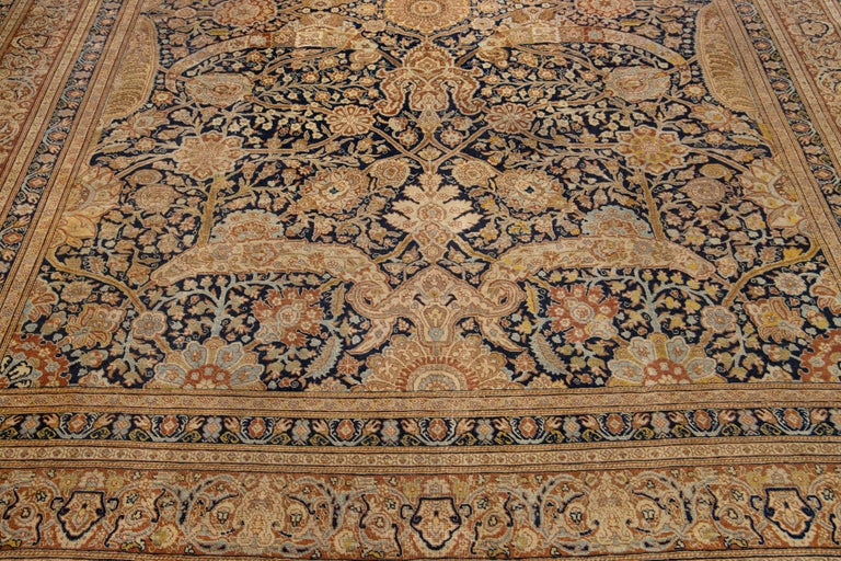 19th Century Handmade Antique Persian Tabriz Blue Wool Rug For Sale at ...