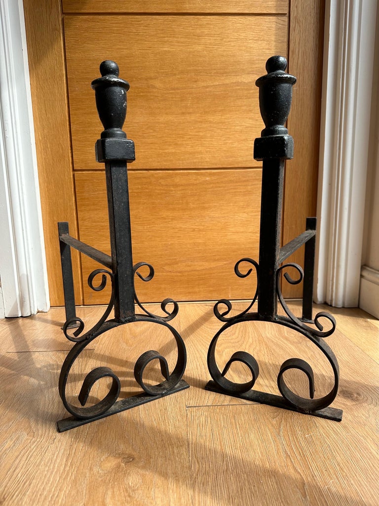 19th Century Handwrought Iron Gothic Fireplace Andirons Firedogs For ...