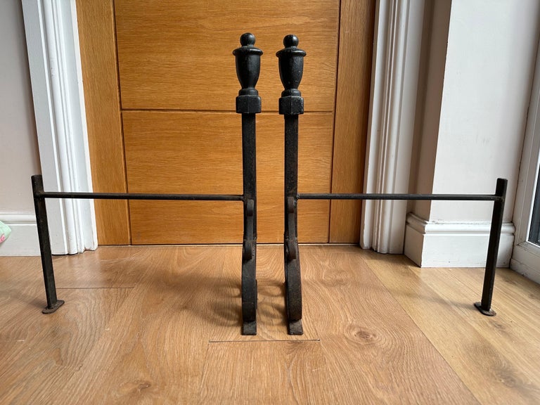 19th Century Handwrought Iron Gothic Fireplace Andirons Firedogs For ...