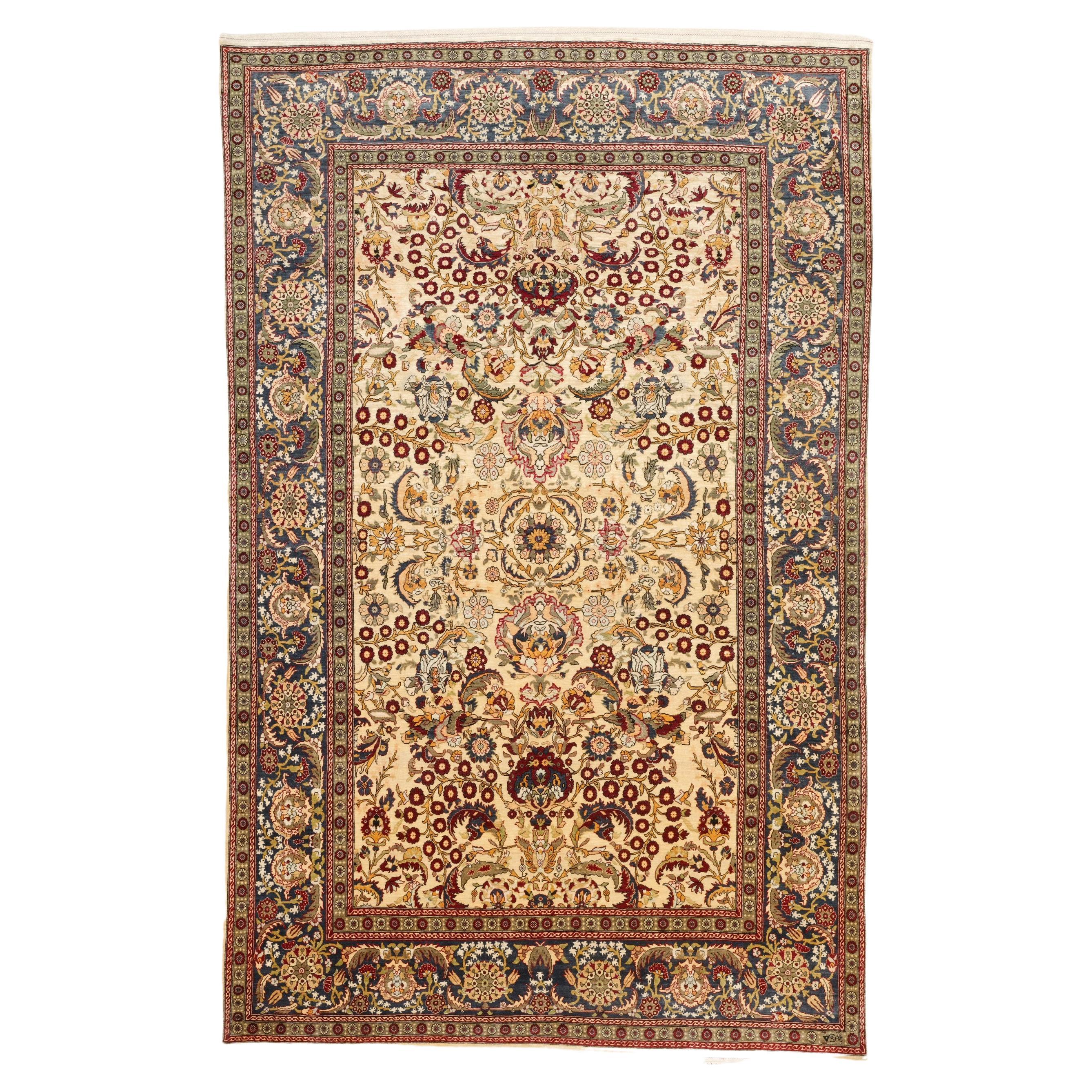 Antique Silk Hereke Prayer Rug - Turkish Silk Hereke Carpet Late 20th ...