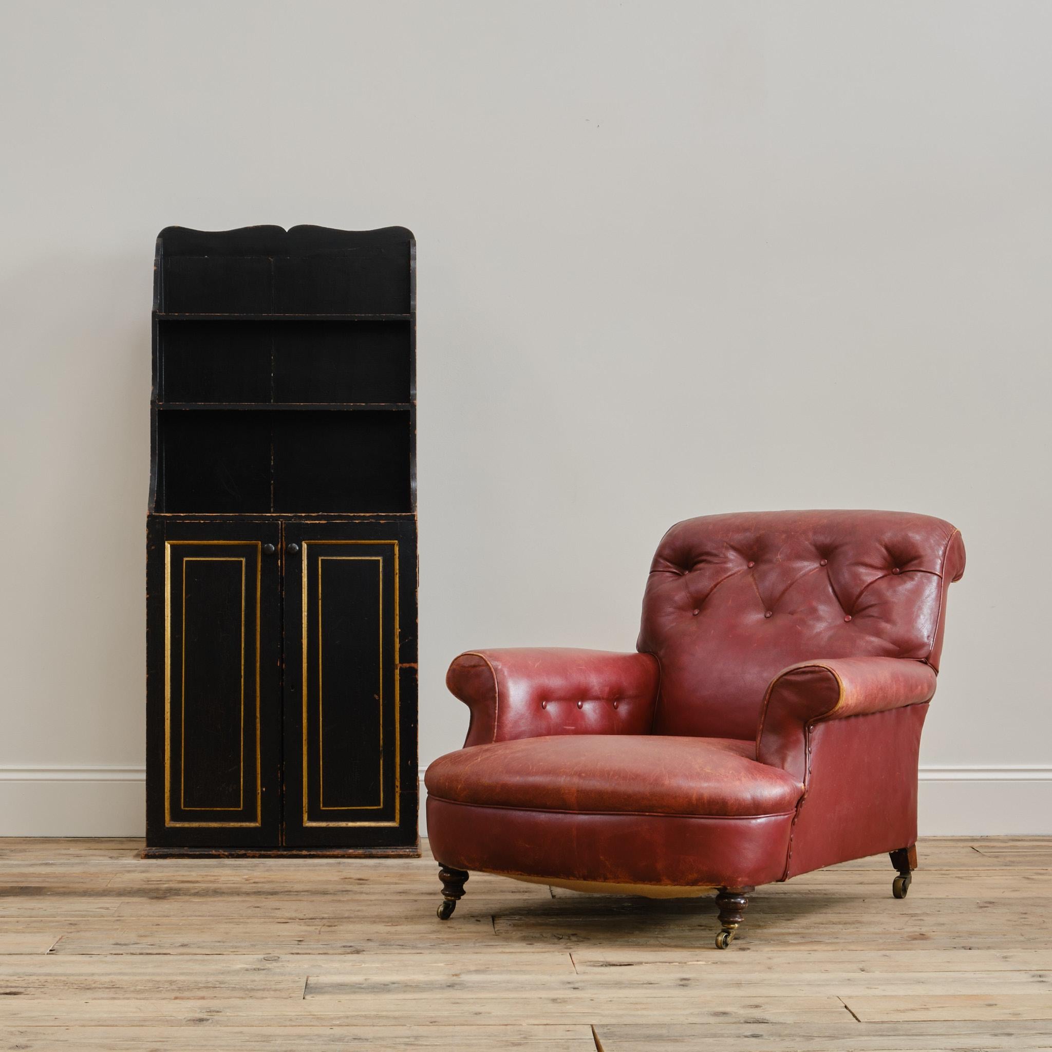 19th Century Howard and Sons Club Armchair in Red Moroccan leather. For ...