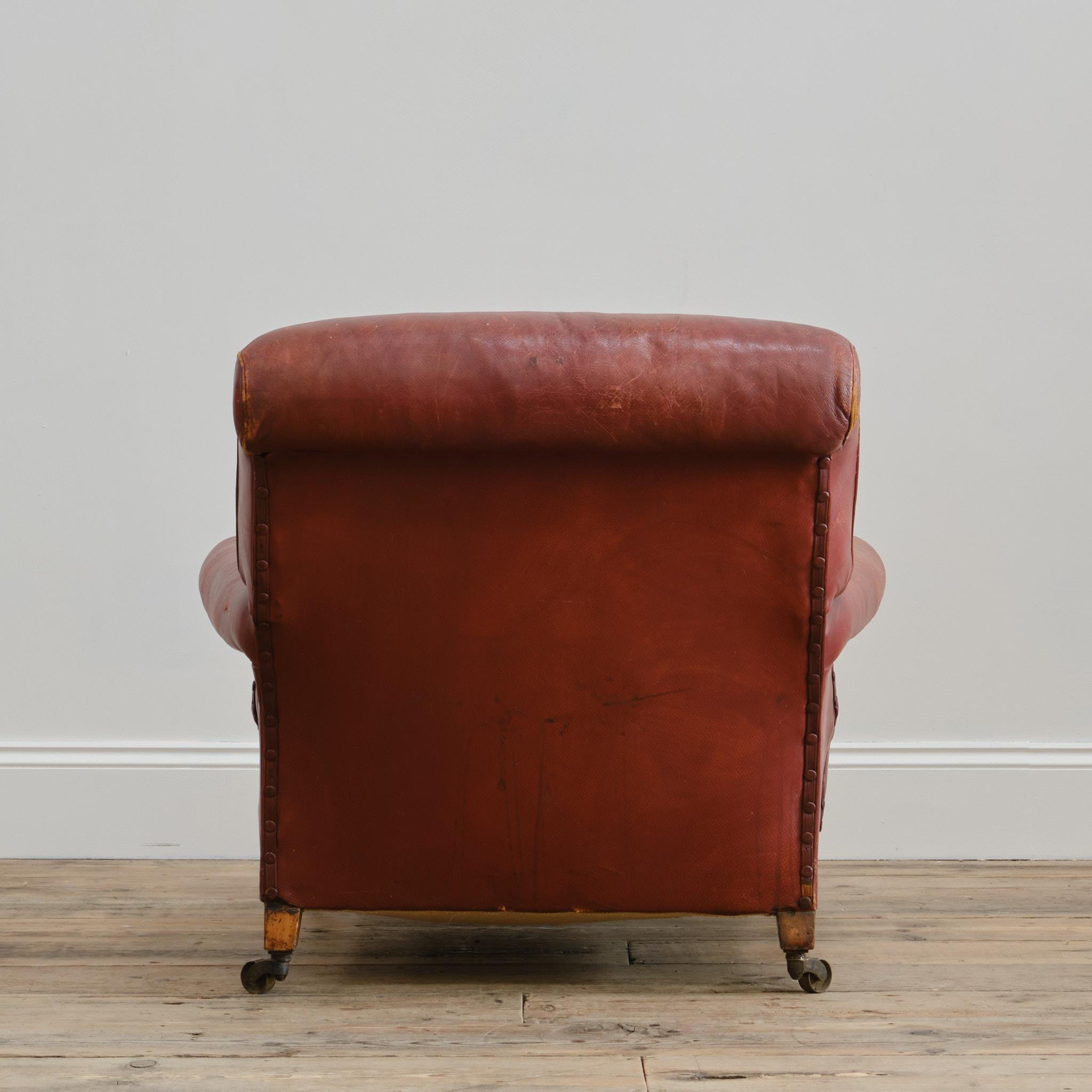 19th Century Howard and Sons Club Armchair in Red Moroccan leather. For ...