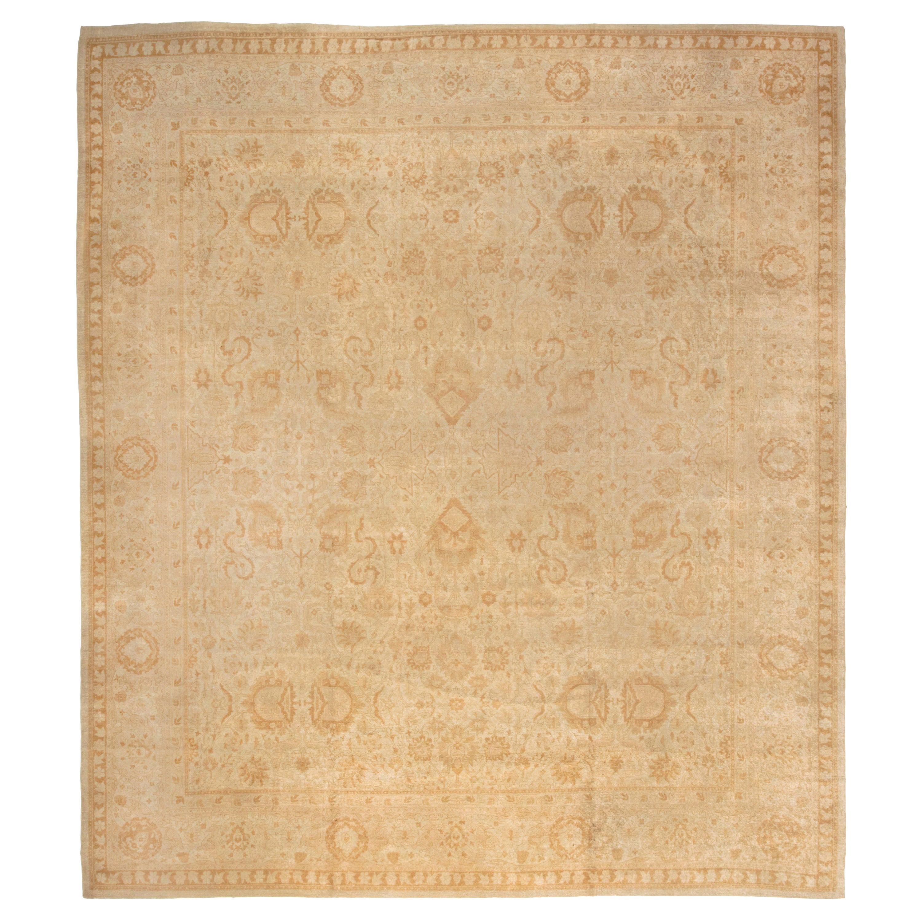Antique Amritsar Beige and Brown Wool Rug Floral Pattern For Sale at ...