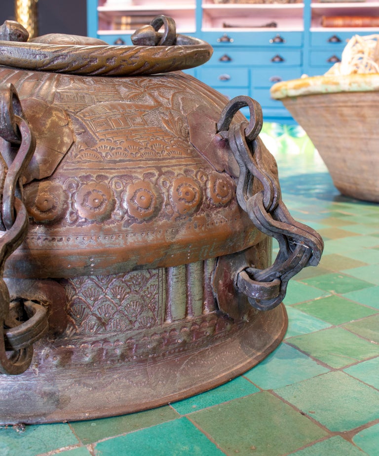 19th Century Indian Mogul Empire Hand Embossed Metal Box w/ Handle For ...