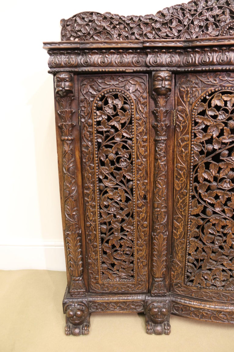 19th Century Indian Ornately Carved Padauk Wood Four-Door Side Cabinet ...