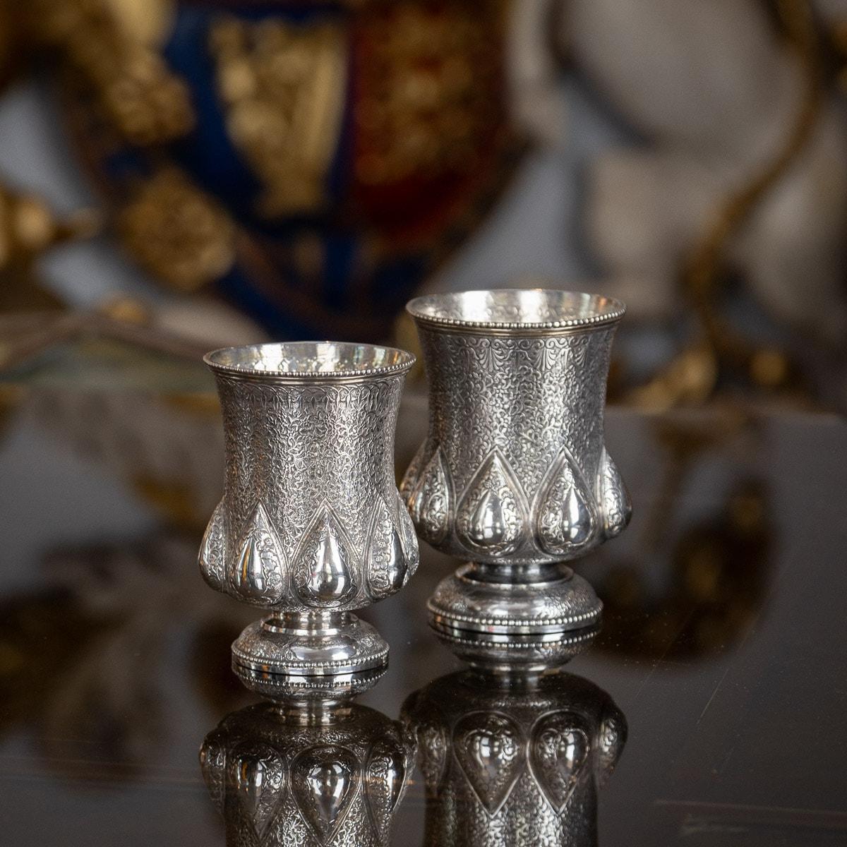 19th Century Indian Solid Silver Coriander Pattern Beakers, Lucknow, c ...