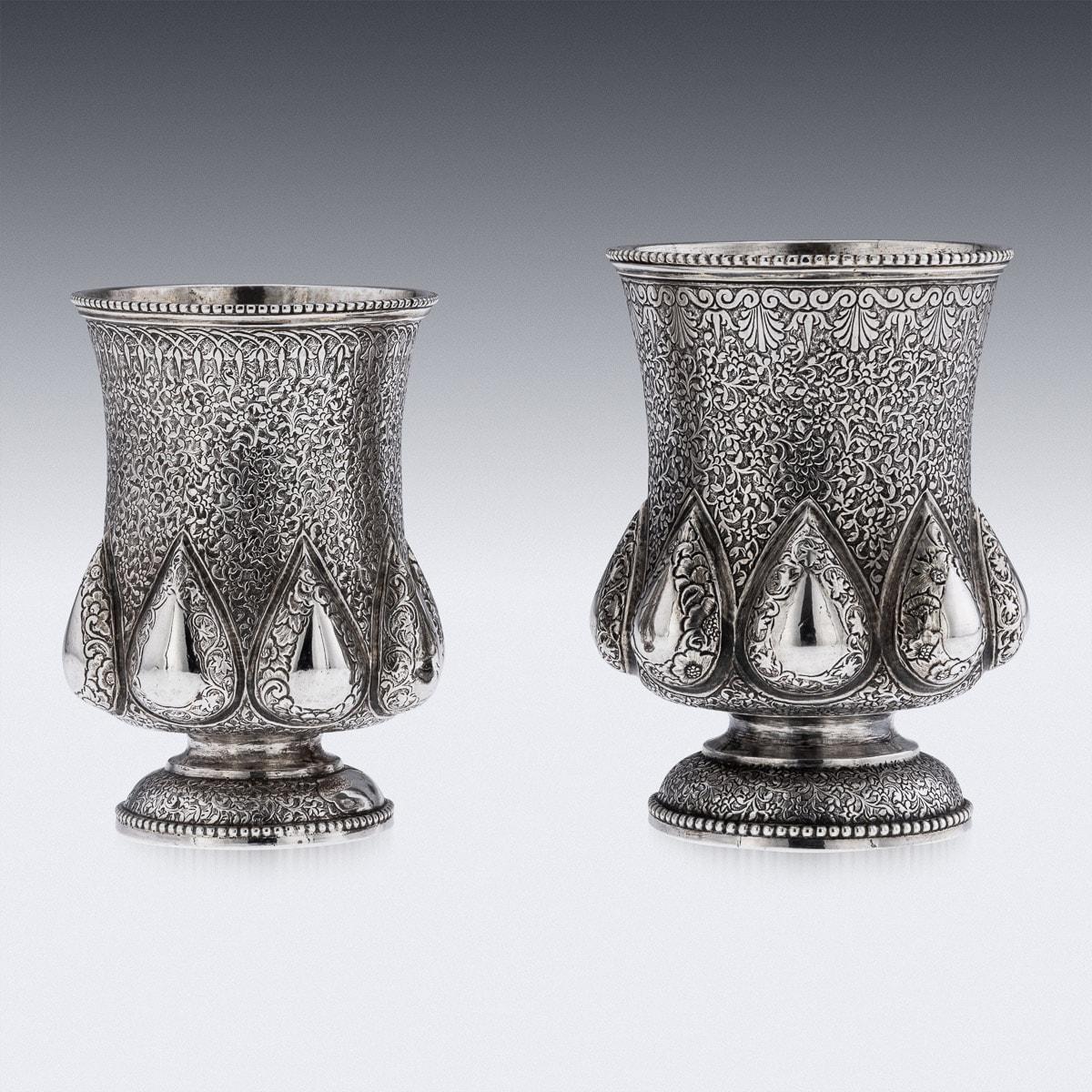 19th Century Indian Solid Silver Coriander Pattern Beakers, Lucknow, c ...