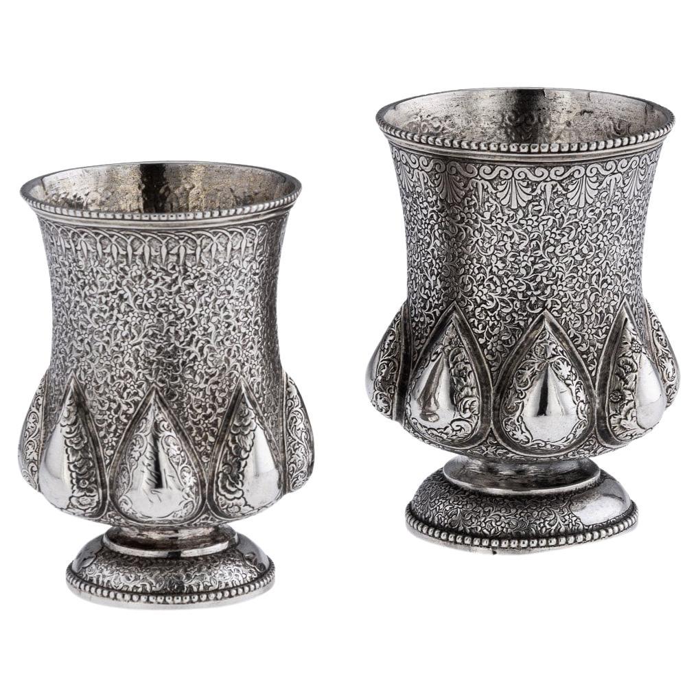 19th Century Indian Solid Silver Coriander Pattern Beakers, Lucknow, c ...