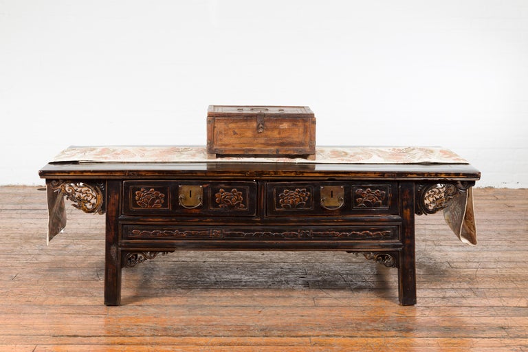 19th Century Indian Wooden Box with Incised Motifs and Distressed ...