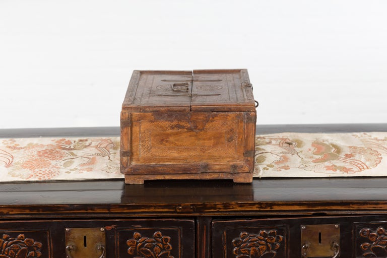 19th Century Indian Wooden Box with Incised Motifs and Distressed ...