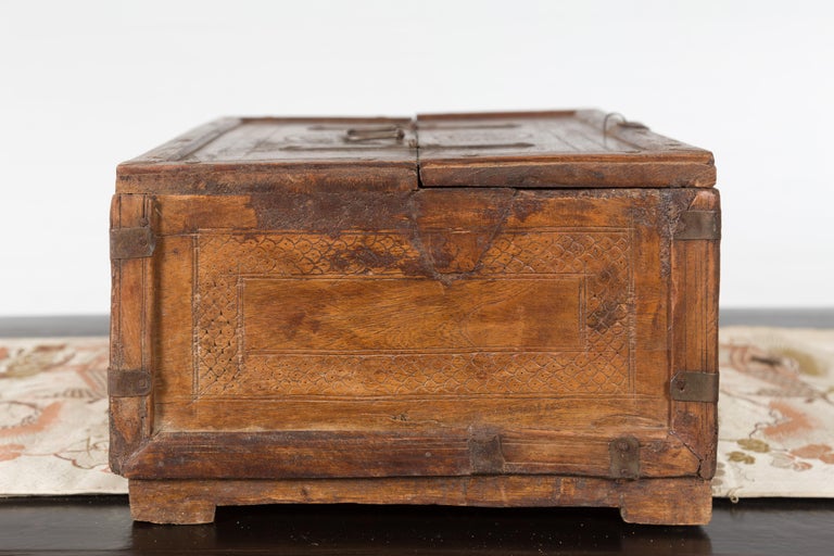 19th Century Indian Wooden Box with Incised Motifs and Distressed ...