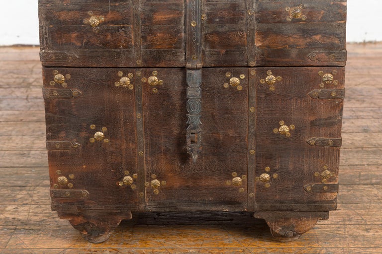 19th Century Indian Wooden Treasure Chest with Dome Top and Gilt Metal ...
