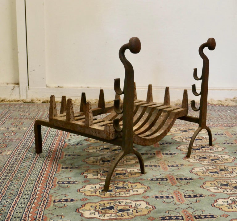 19th Century Inglenook Fire Grate on Andirons For Sale at 1stDibs