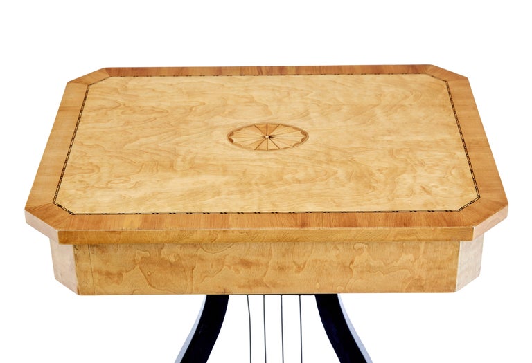 19th Century Inlaid Birch Lyre Form Occasional Table For Sale at 1stDibs
