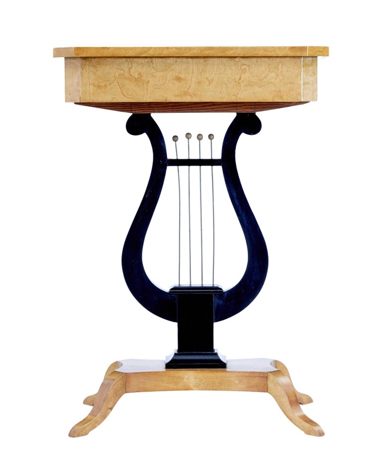 19th Century Inlaid Birch Lyre Form Occasional Table For Sale at 1stDibs