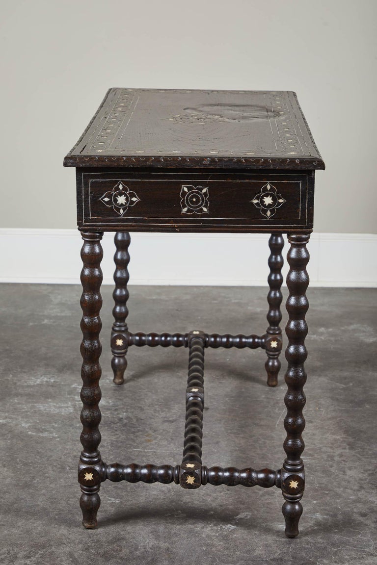 19th Century Inlaid Peruvian Table with Drawers at 1stDibs
