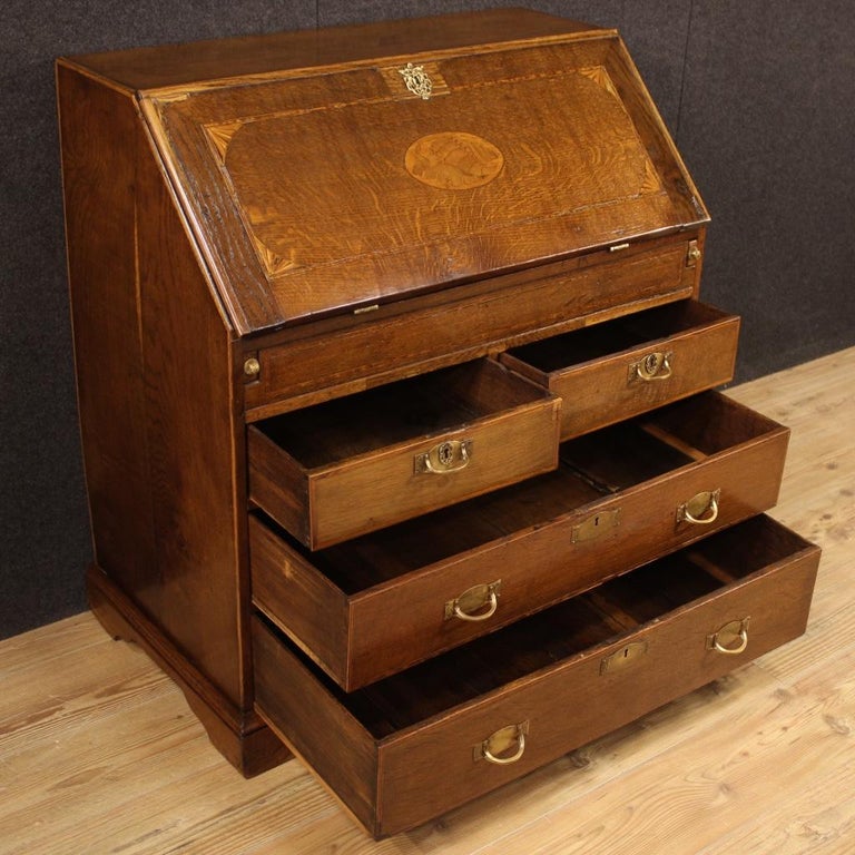 19th Century Inlaid Wood English Bureau Desk, 1870 For Sale at 1stDibs
