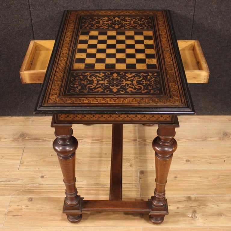 19th Century Inlaid Wood French Antique Game Table, 1880 at 1stDibs