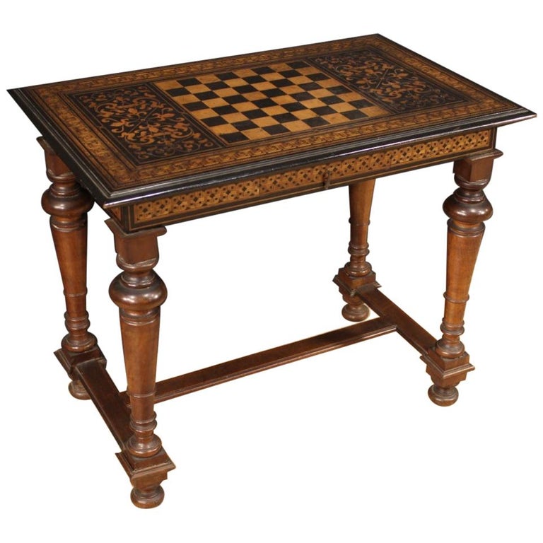 19th Century Inlaid Wood French Antique Game Table, 1880 at 1stDibs