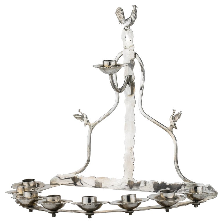 19th Century Iraqi Silver Hanukkah Lamp Menorah For Sale at 1stDibs