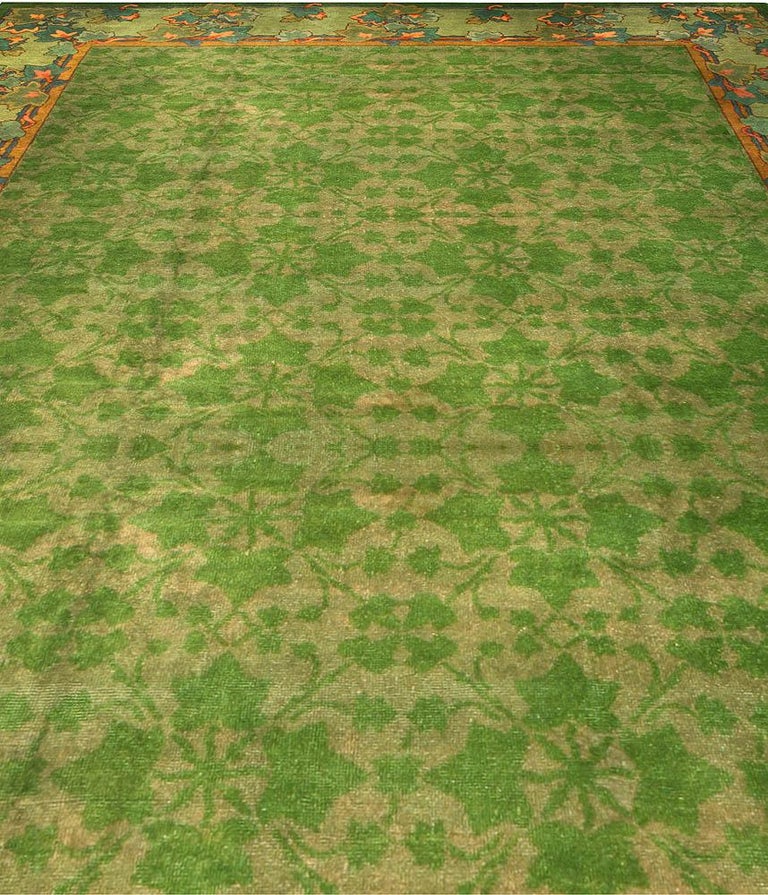 19th Century Irish Donegal Green Handmade Wool Rug For Sale at 1stDibs