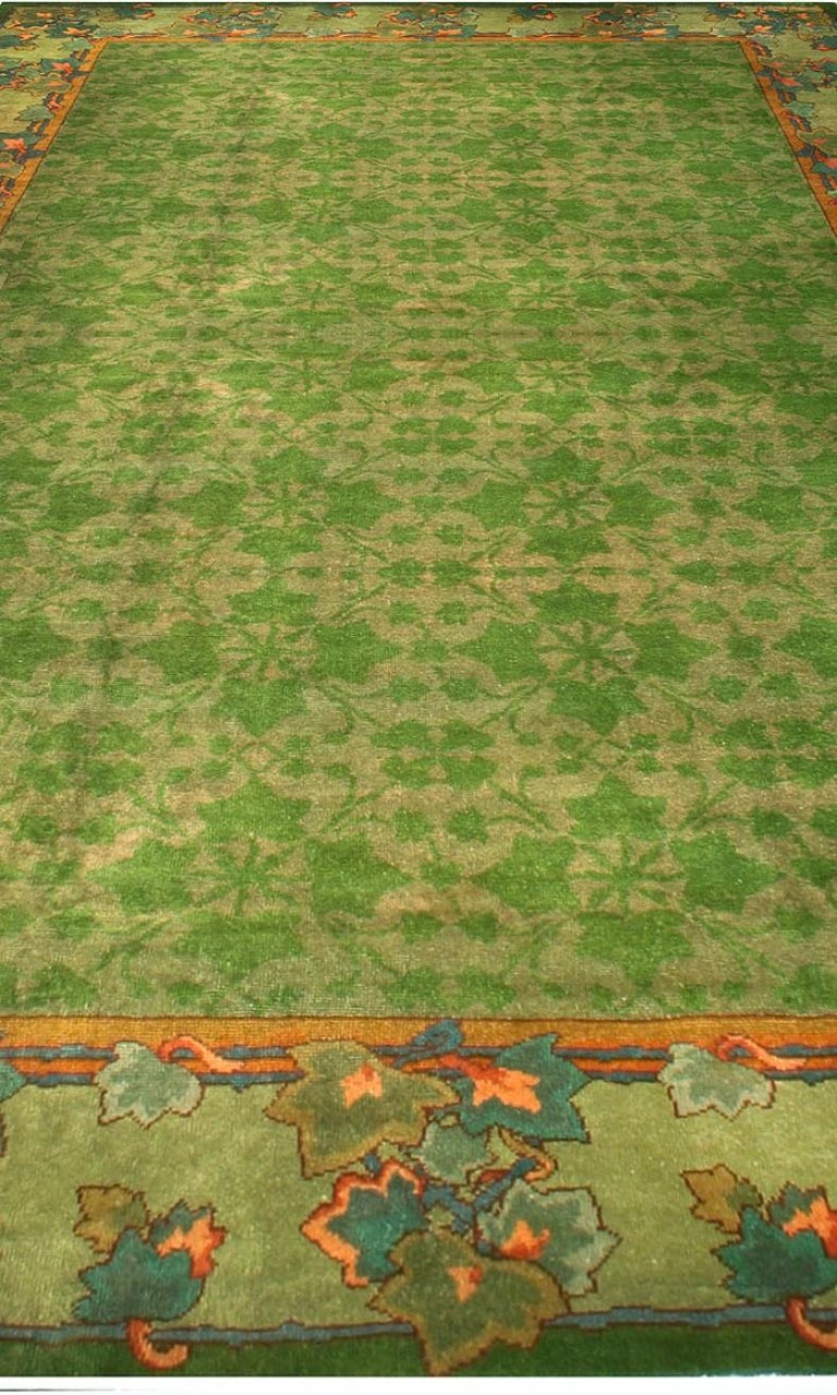 19th Century Irish Donegal Green Handmade Wool Rug For Sale at 1stDibs