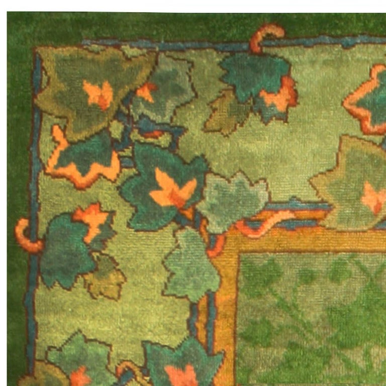 19th Century Irish Donegal Green Handmade Wool Rug For Sale at 1stDibs