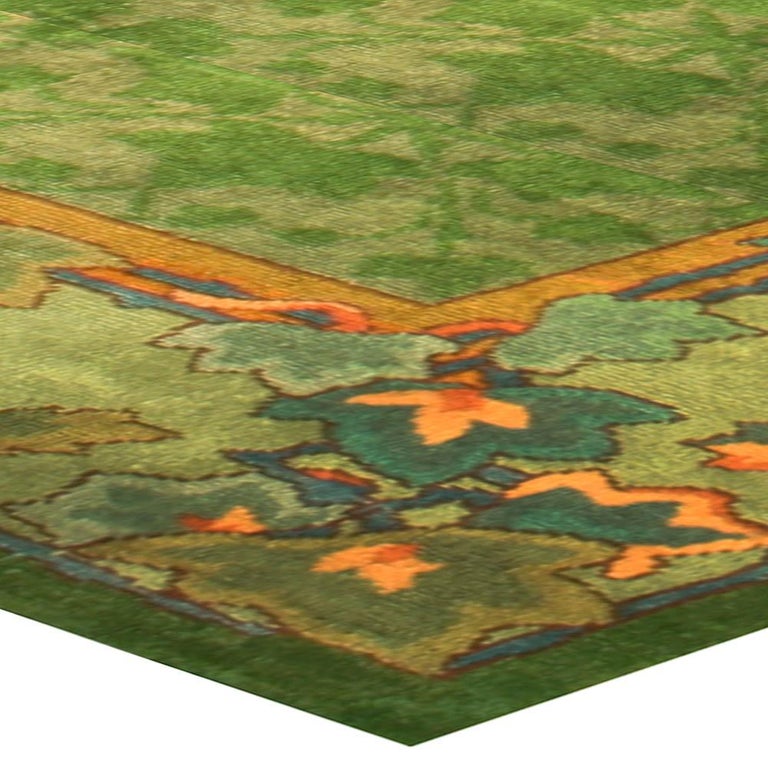 19th Century Irish Donegal Green Handmade Wool Rug For Sale at 1stDibs