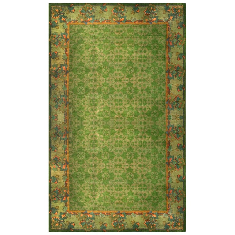 19th Century Irish Donegal Green Handmade Wool Rug For Sale at 1stDibs