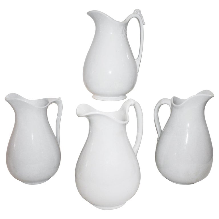 19th Century Iron Stone Water Pitchers, Collection of Four at 1stDibs