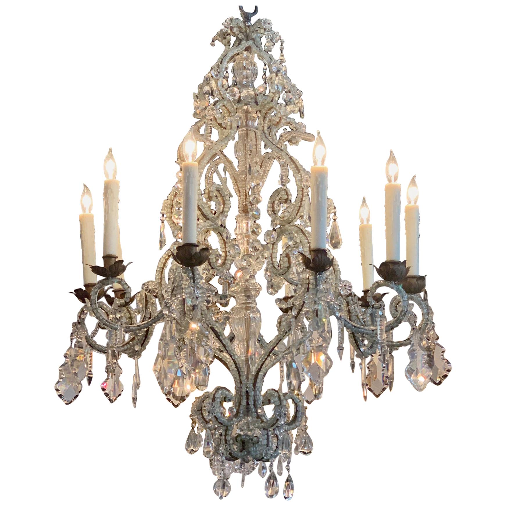 19th c. Italian Crystal and Beaded Chandelier at 1stDibs