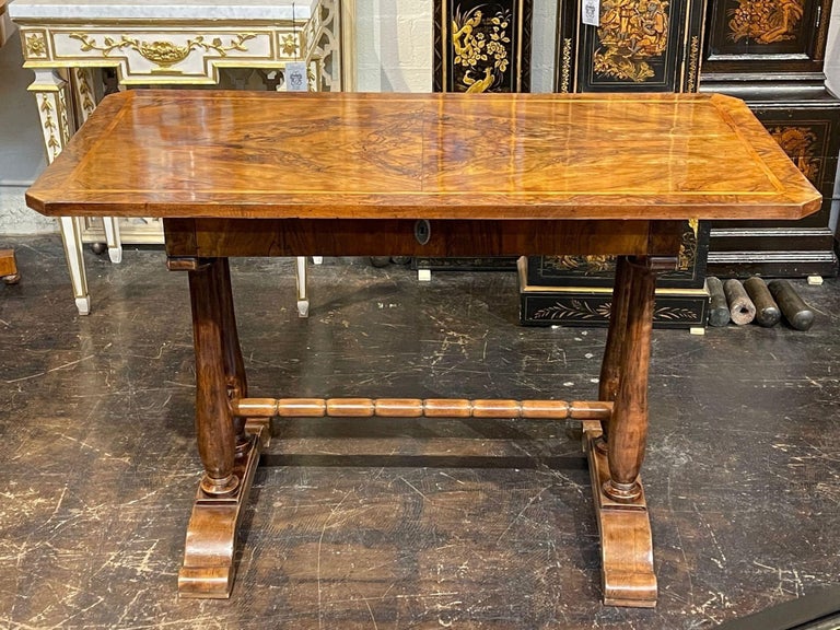 19th Century Italian Burl Walnut Library Table For Sale at 1stDibs