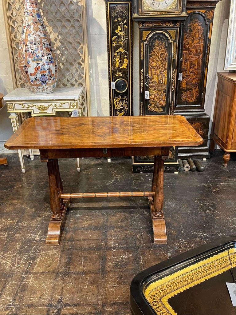19th Century Italian Burl Walnut Library Table For Sale at 1stDibs