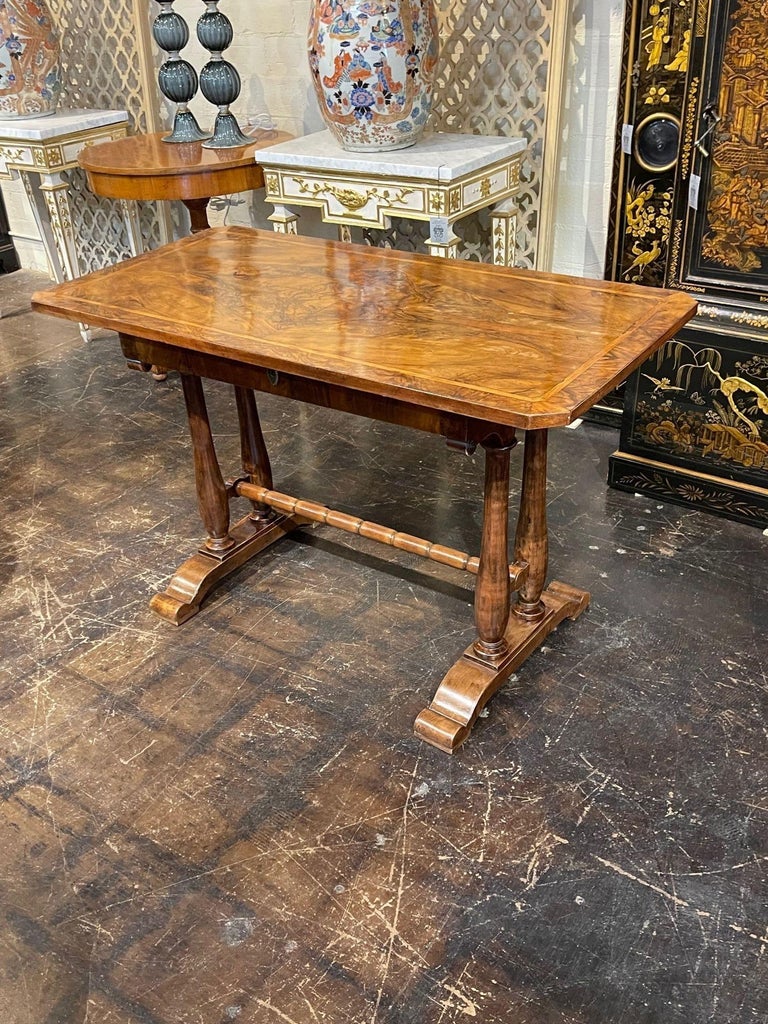 19th Century Italian Burl Walnut Library Table For Sale at 1stDibs