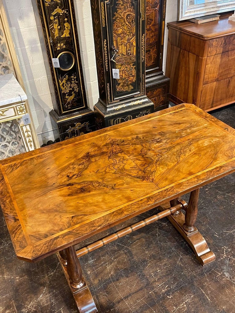 19th Century Italian Burl Walnut Library Table For Sale at 1stDibs