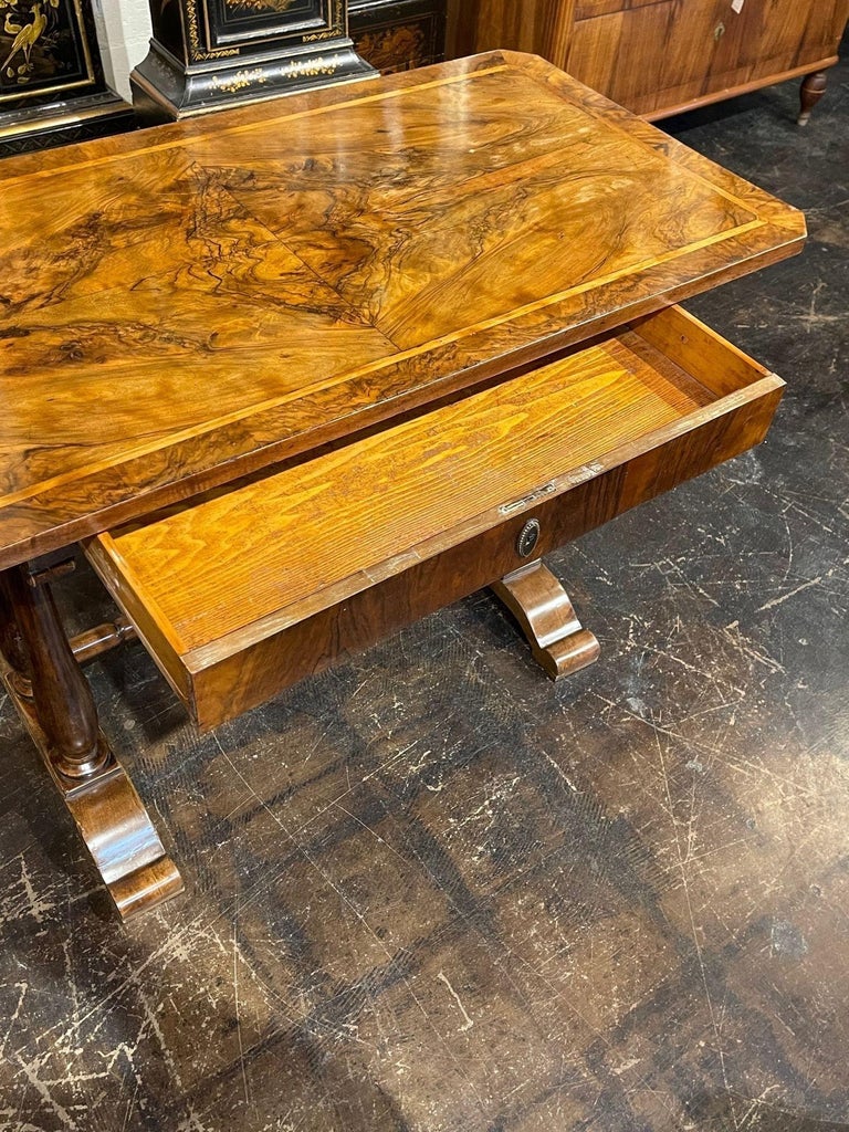 19th Century Italian Burl Walnut Library Table For Sale at 1stDibs