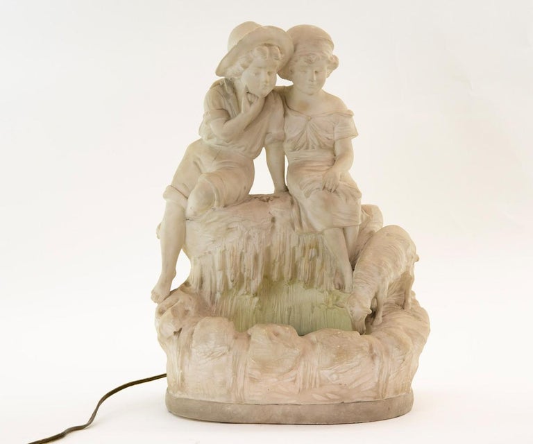19th Century Italian Carved Alabaster Figure of Boy and Girl For Sale ...