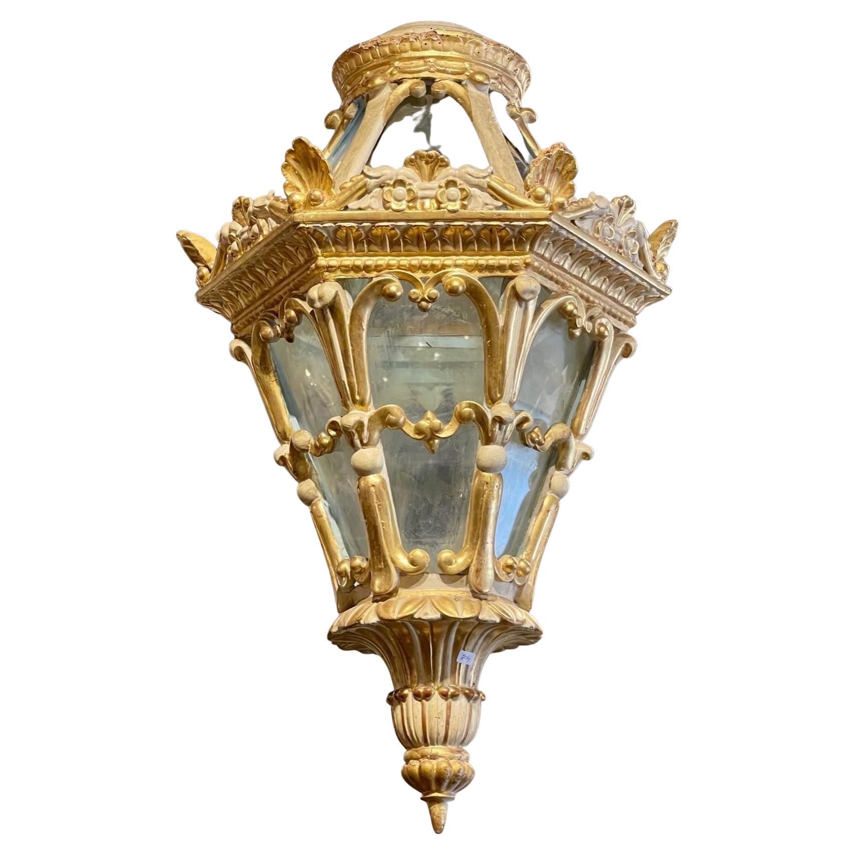 Italian 18th Century Baroque Period Giltwood and Glass Lantern For Sale ...
